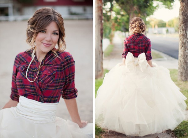 winter wedding plaid bride flannel full tulle skirt